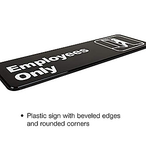 Excello Global Products Employees Only Sign: Easy to Mount Informative Plastic Sign with Symbols 9"x3", Pack of 3 (Black)