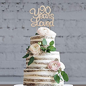 90 Cake Topper - Premium Rose Gold Metal - 90 Years Loved - 90th Birthday Party Sparkly Rhinestone Decoration Makes a Great Centerpiece - Now Protected in a Box