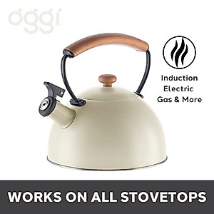 OGGI Tea Kettle for Stove Top - 85oz / 2.5lt, Stainless Steel Kettle with Loud Whistle & Stay-Cool Wood Handle, Ideal Hot Water Kettle and Water Boiler - Warm Gray