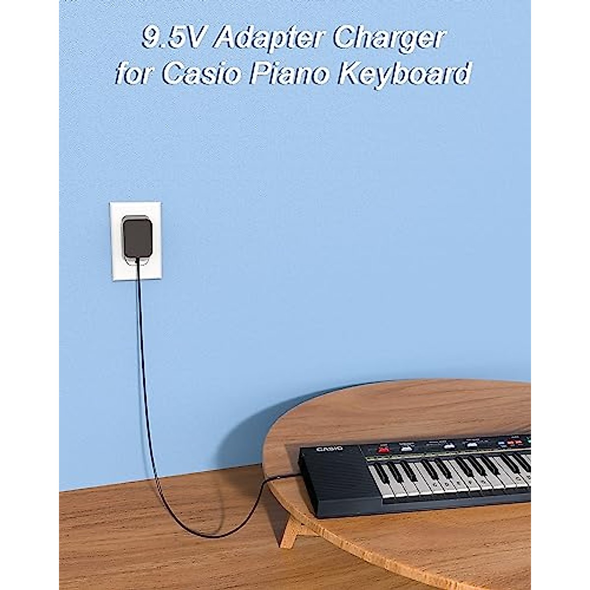 VHBW 9.5V Charger Replacement for Casio Keyboard Power Cord ADE95100LU Compatible with Casio Keyboard Power Supply CTK-2400 CTK-2500 CTK-2090 CTK-3200 SA-76 SA-46 SA-77 Mini Keyboard (5.9Ft Long)