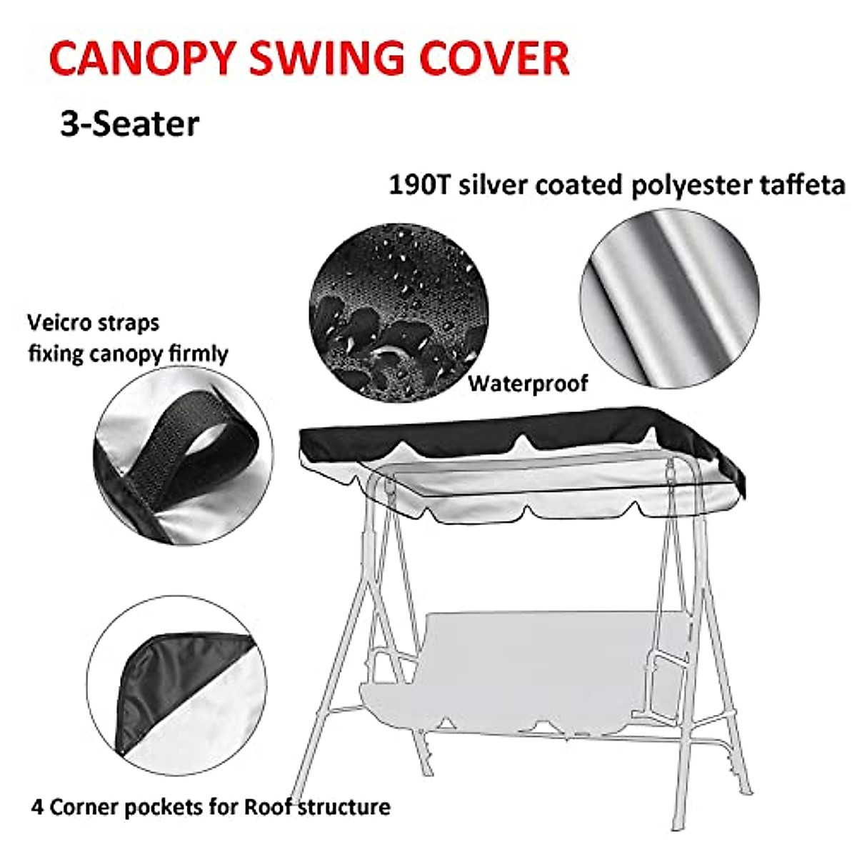 Outdoor Swing Canopy Replacement Cover & Swing Cushion Cover 3 Seater, Waterproof Garden Seater Sun Shade Porch Hammock Patio Swing Cover