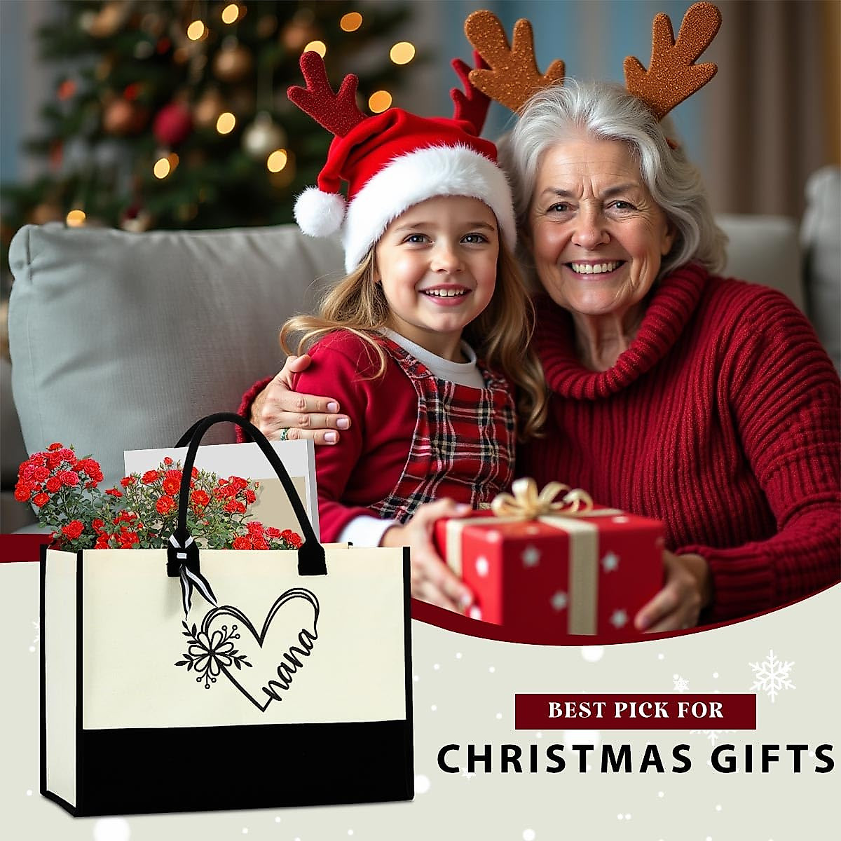 FORBIDDEN PAPER Nana Gifts Tote Bag Nana Birthday Travel Bag Appreciation Retirement Gifts for Granny Grandmother Nana Gigi Mimi Promoted to Grandma Christmas New Grandma Gifts Handbag Shopping Bag