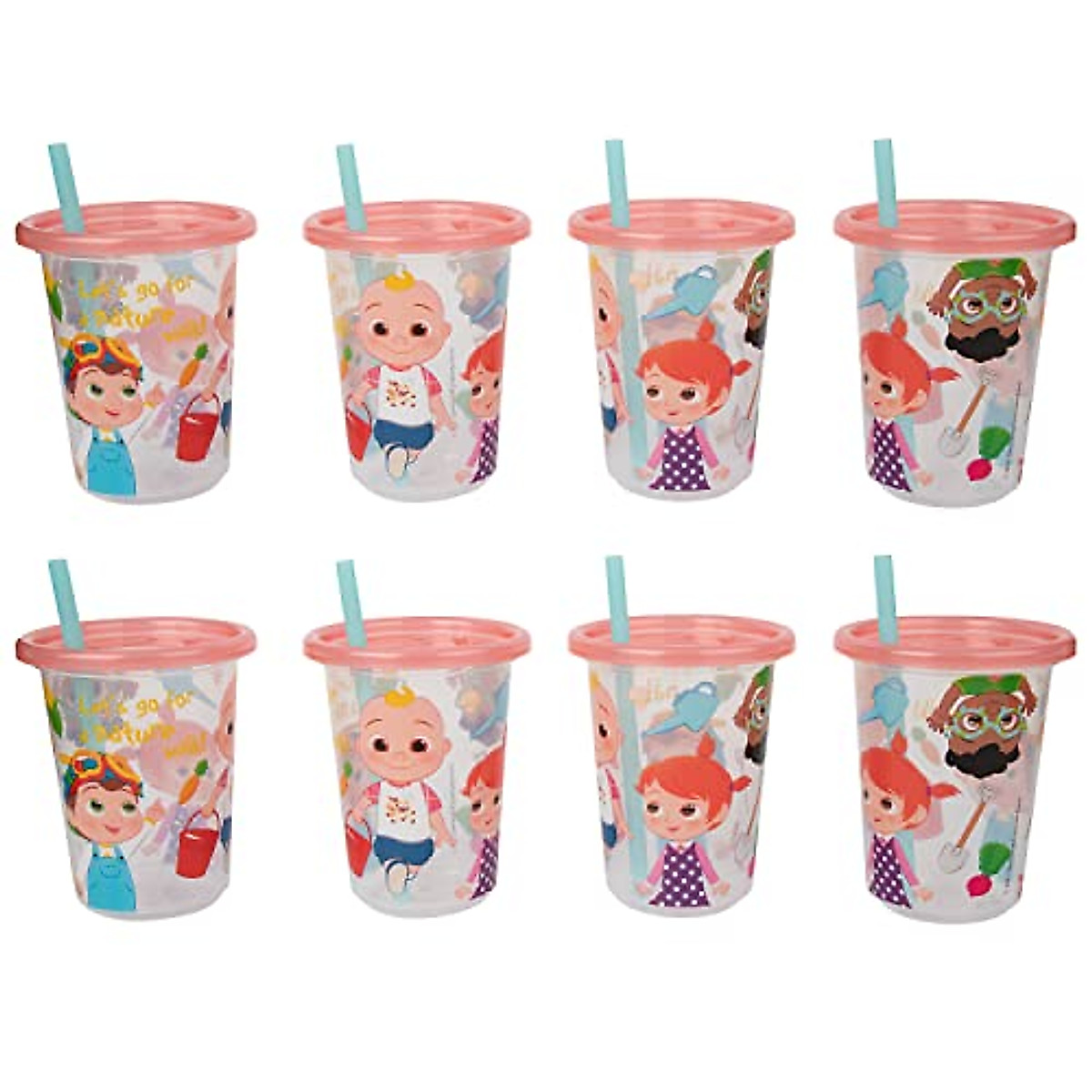 Take & Toss CoComelon Toddler Straw Sippy Cups — Toddler Cups with Lid and Removable Straw — Baby Essentials — 10 Oz — 8 Count