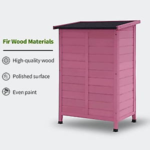MCombo Outdoor Wood Storage Cabinet, Small Size Garden Wooden Tool Shed with Double Doors, Outside Tools Cabinet for Backyard (24.6”x 18.3”x38.2”) 0985 (Pink)