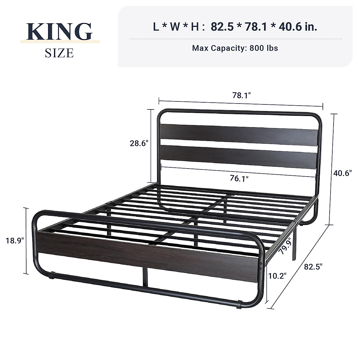 Allewie King Size Metal Bed Frame with Curved Wood Headboard and Footboard, Heavy Duty Platform Iron Bed with Under-Bed Storage, Noise Free, No Box Spring Needed, Easy Assembly, Black