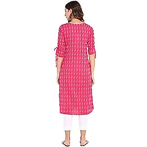 Janasya Indian Women's Pink Pure Cotton Kurta(JNE3405-KR-S)