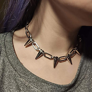 BGTY Rivets Chokers Punk Goth Handmade CCB Material Choker Necklace Spike Rivet Rock Gothic Jewelry (Silver)