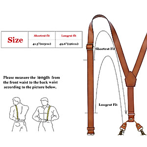 RC ROCKCOW Genuine Leather Suspenders for Men, Y Design Leather Suspenders with 4 Metal Clips, Groomsmen Gift for Wedding