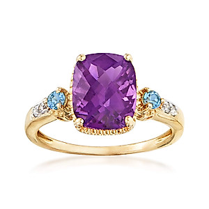 Ross-Simons 2.50 Carat Amethyst and .10 ct. t.w. Swiss Blue Topaz Ring With Diamond Accents in 14kt Yellow Gold Size 8