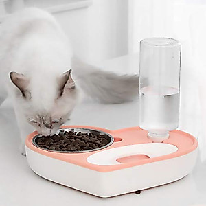 ALBOLET Cat Dog Food and Water Bowl Set, Pet Automatic Water Dispenser Detachable Cat&Dog Feeder Bowl No-Spill Automatic Water Dispenser for Cats Small Dog