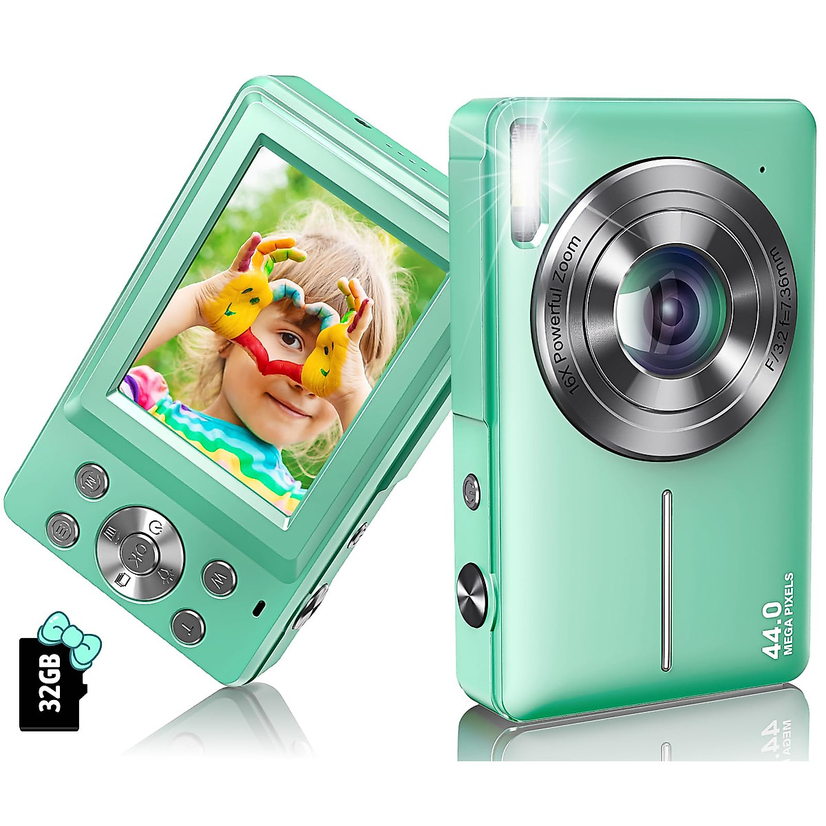 Digital Camera 1080P 44MP Digital Cameras, Digital Point and Shoot Camera for Kids with 16X Zoom, Anti-Shake, Compact Small Travel Camera for Beginner Children Boys Girls Teens Gift