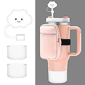 Water Bottle Cup Accessories for Stanley 2.0 40 oz/30 oz,Water Bottle Pouch,Adjustable Belt Bag for Tumbler Cup,1 Cup Belt Bag,1 Straw Stopper,2 Anti Slip Silicone Boots,Gym Bottle Accessories