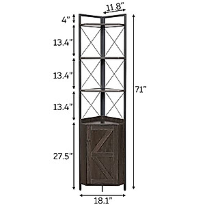 Finnhomy Corner Shelf with Cabinet, 71 Inches Multipurpose Corner Bookshelf, Corner Shelf Stand Display Rack, Corner Storage Shelves for Bedroom, Living Room, Kitchen, Bathroom, Dark Gray