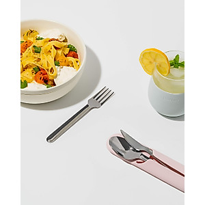 W&P Porter Silicone Sleeve Bundle Collection - Water Bottle, Plastic Bowl, and Utensil Set - BPA-Free Plastic, Dishwasher Safe, Portable, Travel Set (Blush)
