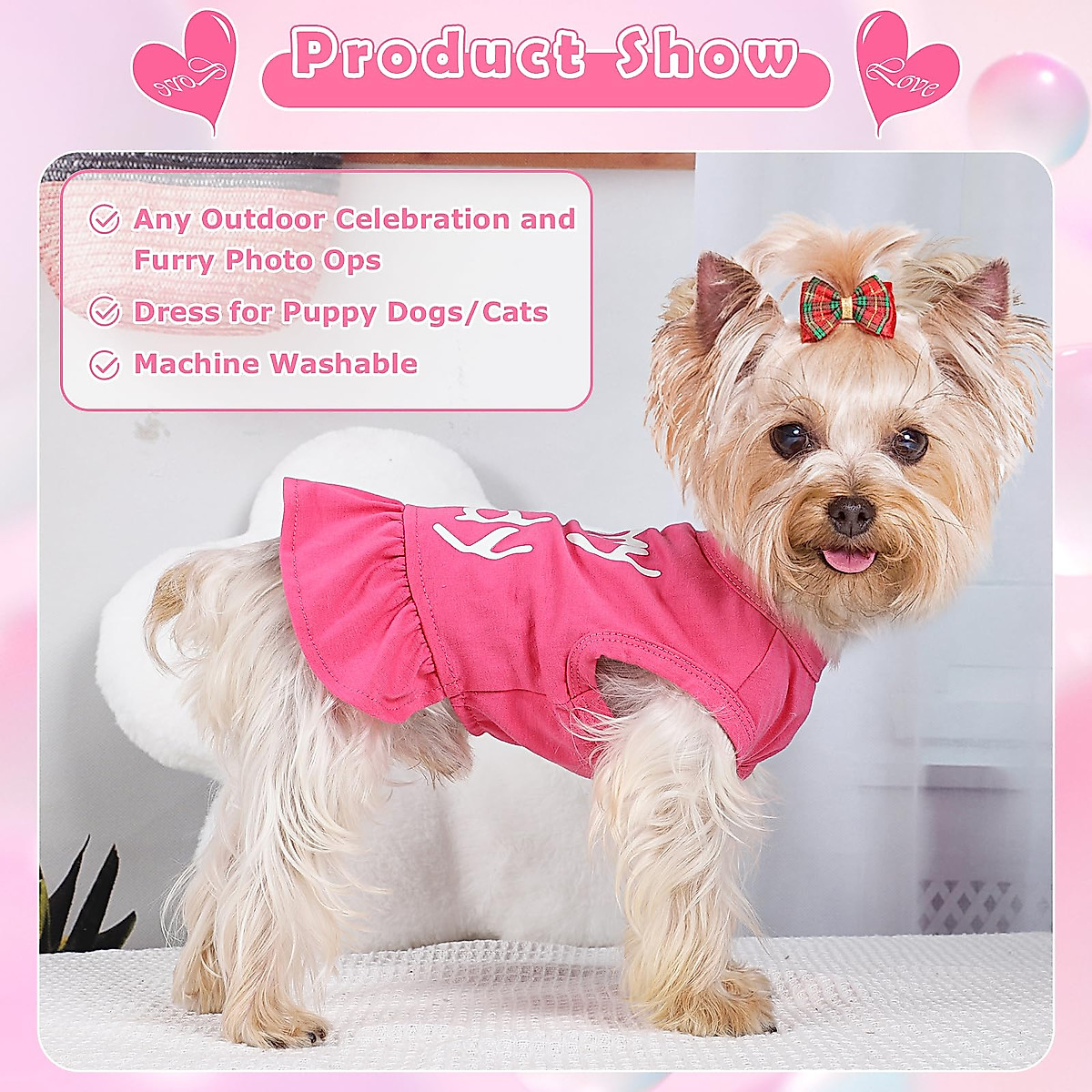 Dog Dresses for Small Dogs Girl, Cute Dog Clothes I Love My Mom/Dad Pink Dog Dress Breathable Pet Spring Summer Clothes Puppy Cat Outfits for Valentines Day