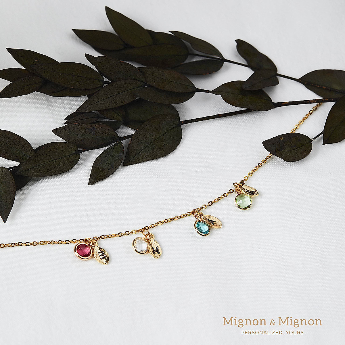 MignonandMignon Birthstone Personalized Initial Necklace Mother's Day Gift from Daughter Customized Jewelry May Birthday Friends Family Birth Stones For Grandma - BSN-H-L-D