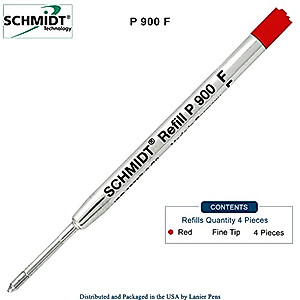 SCHMIDT 4 Pack - Parker Style Red-P900-Fine Tip Parker Style Ballpoint Refill