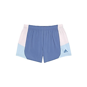 adidas Girls' Little Elastic Waistband Colorblock Woven Short, Crew Blue, Small (7/8)