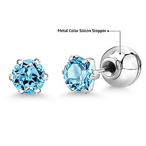 Gem Stone King Pure PT950 Platinum 950 Six Prong 5MM Round Gemstone Birthstone Stud Earrings for Women