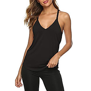 LEXISLOVE Womens Summer Workout Tank Tops Sexy Open Back Backless Yoga Shirt Activewear Workout Clothes Running Sports Gym Loose Cute V Neck Sleeveless Beach Tops Black S