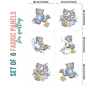 UNIQUE Baby Bear Fabric Panel Set (6 Panels, 12x12in Each), Quilting Panels, Baby Quilt Panels, Cotton Baby Panels, Blanket Panel, Cotton Fabric Panels for Quilting