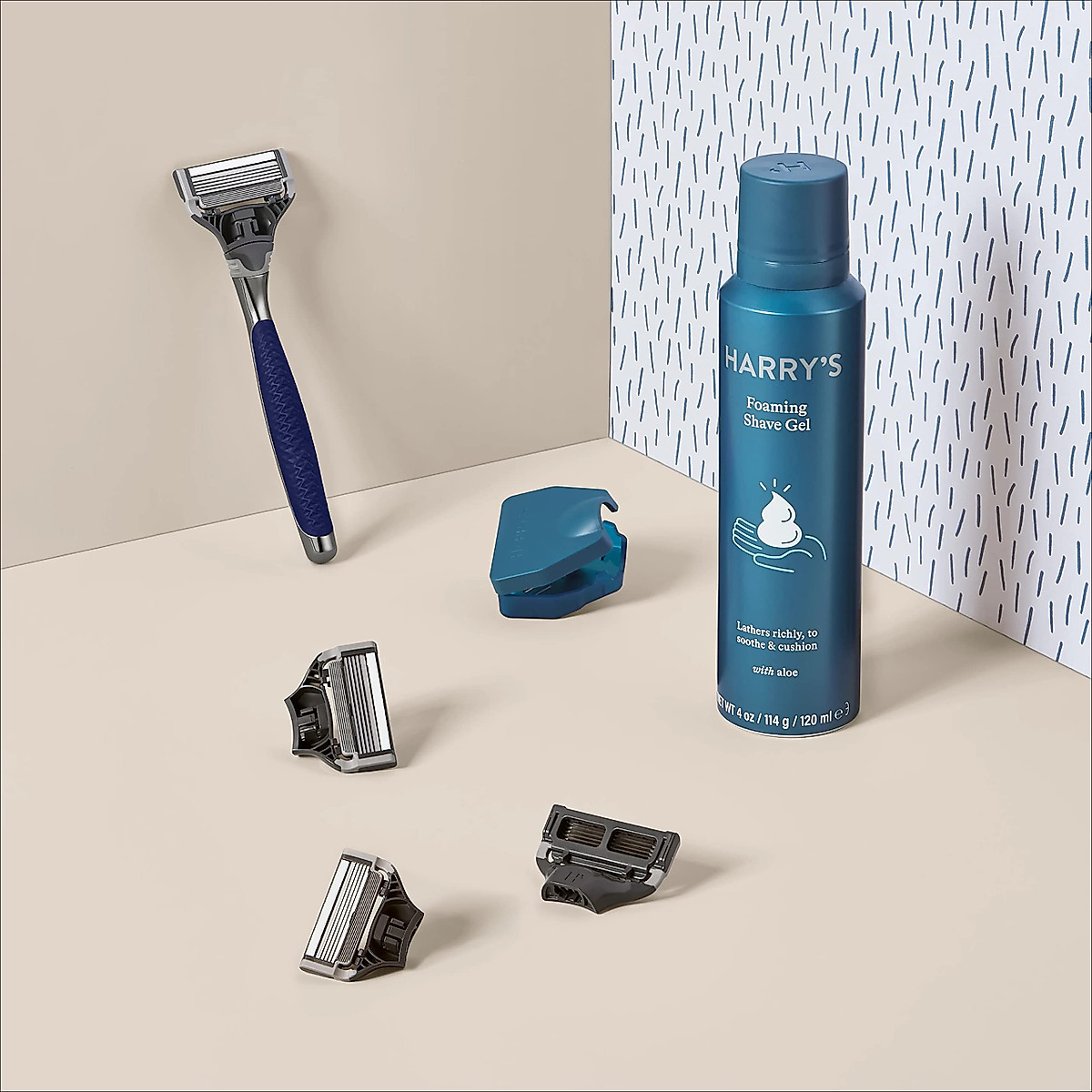 Harry's Shaving Kit for Men - Razor Handle, 5 Razor Blade Refills, Foaming Shave Gel, and Travel Blade Cover - Chrome Edition