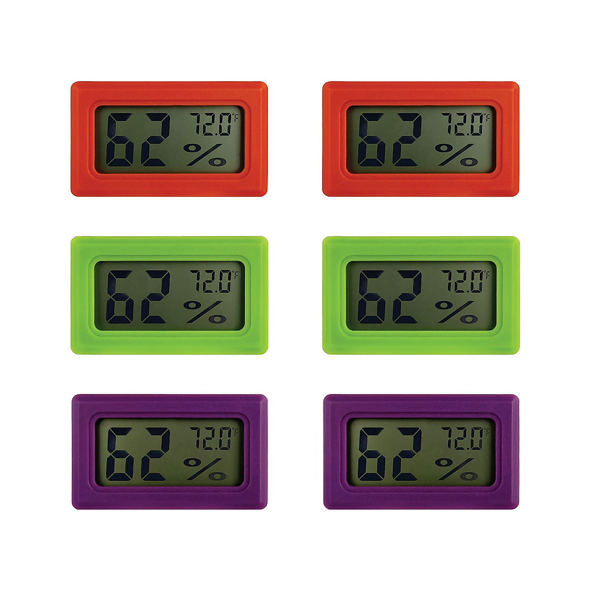 6 Pack of Mini Hygrometers by ONGROK, Small Humidity Temperature Gauge with Digital LCD Display, Color Coded for Organization, Mini Hygrometer for Jars,