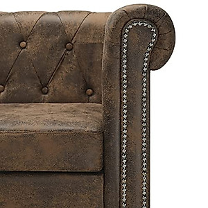 vidaXL L-Shaped Chesterfield Sofa Artificial Leather Seat Brown/Black/White