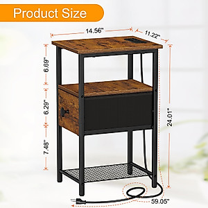 Snughome Nightstand Set of 2, End Table with Charging Station, Side Table with Drawer, 3 Tier Night Stand with USB Ports and Outlet, Beside Table for Bedroom