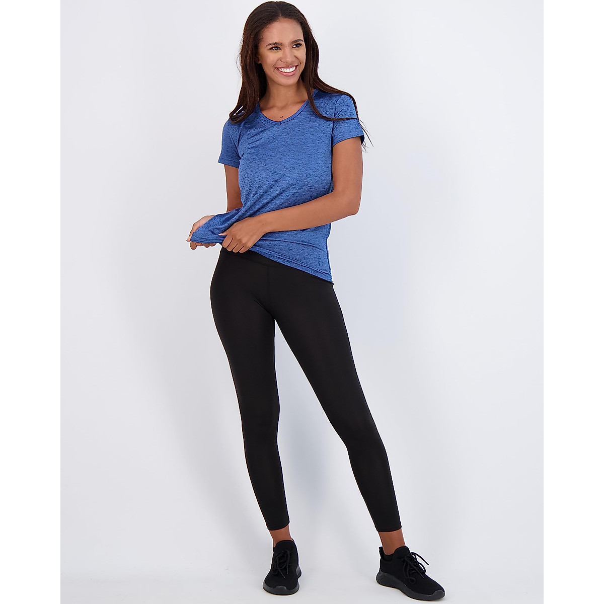 Real Essentials Womens Plus Size V Neck T-Shirt Ladies Yoga Top Athletic Tees Active Wear Gym Workout Zumba Just My Exercise Running Essentials Dry Fit Wicking Basic Clothes, Set 8, 2X, Pack of 5