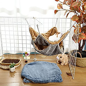 2 Pcs Pet Cage Hammock Soft Plush Bunkbed Hanging Hammock Warm Double Layer Ferret Hammock Small Pet Hammock Accessories for Rat Guinea Pig Sugar Glider Squirrel (Blue, Gray, Soft Style)