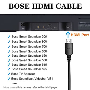 4K HDMI Cable Compatible for Bose Smart Soundbar 300, Bose Smart Soundbar 900, Bose TV Speaker, Soundbar 700, Soundbar 600/650/500/535/525, Sound bar, Videobar VB1, Bose HDMI Cable, ARC Cord (5FT)