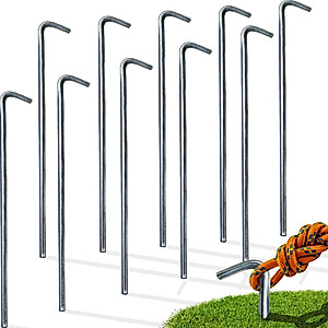 Gray Bunny Galvanized Steel Tent Stakes, 10 Pack, Solid Steel Tent Pegs, Rust Resistant Metal Hook, Garden Stake for Plants and Landscaping, Perfect for Anchoring Camping Tents