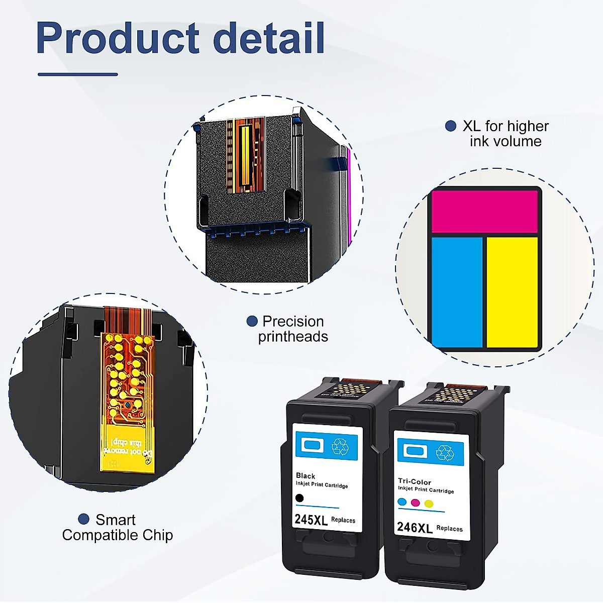 RGiNK Compatible pg-245xl cl-246xl Ink Cartridge Replacement for Ink cartridges Canon 245 and 246 with Canon Pixma MG2522 MG3022 MG2420 TR4520 TR4522 MX490 MX492 TS3122 Printer (1 Black,1 Color)