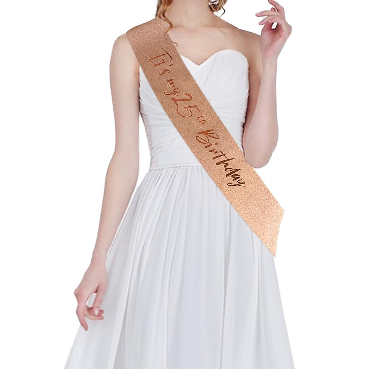 Ceqiny 25th Birthday Sash Tiara and Crowns for Girls, Birthday Queen Rose Gold Tiara, Princess Tiara Rhinestone Headbands with Combs Bridal Wedding Tiaras for Wedding Prom Bridal Party Christmas