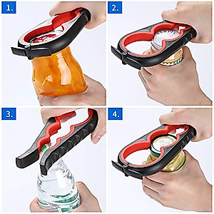 Jar Opener Can Opener Bottle Opener for Senior, Arthritis Hands and Anyone with Low Strength, Arthritis Jar Opener Get Lids Off Easily(Black and Red)