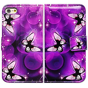 Bcov iPhone SE 2022 Case,iPhone SE 2020 Casse,iPhone 8 Case, Stylish Purple Butterfly Multifunction Wallet Leather Case Flip Cover with Multi Card Slots Pocket Wrist Strap for 4.7-inch iPhone SE/8/7