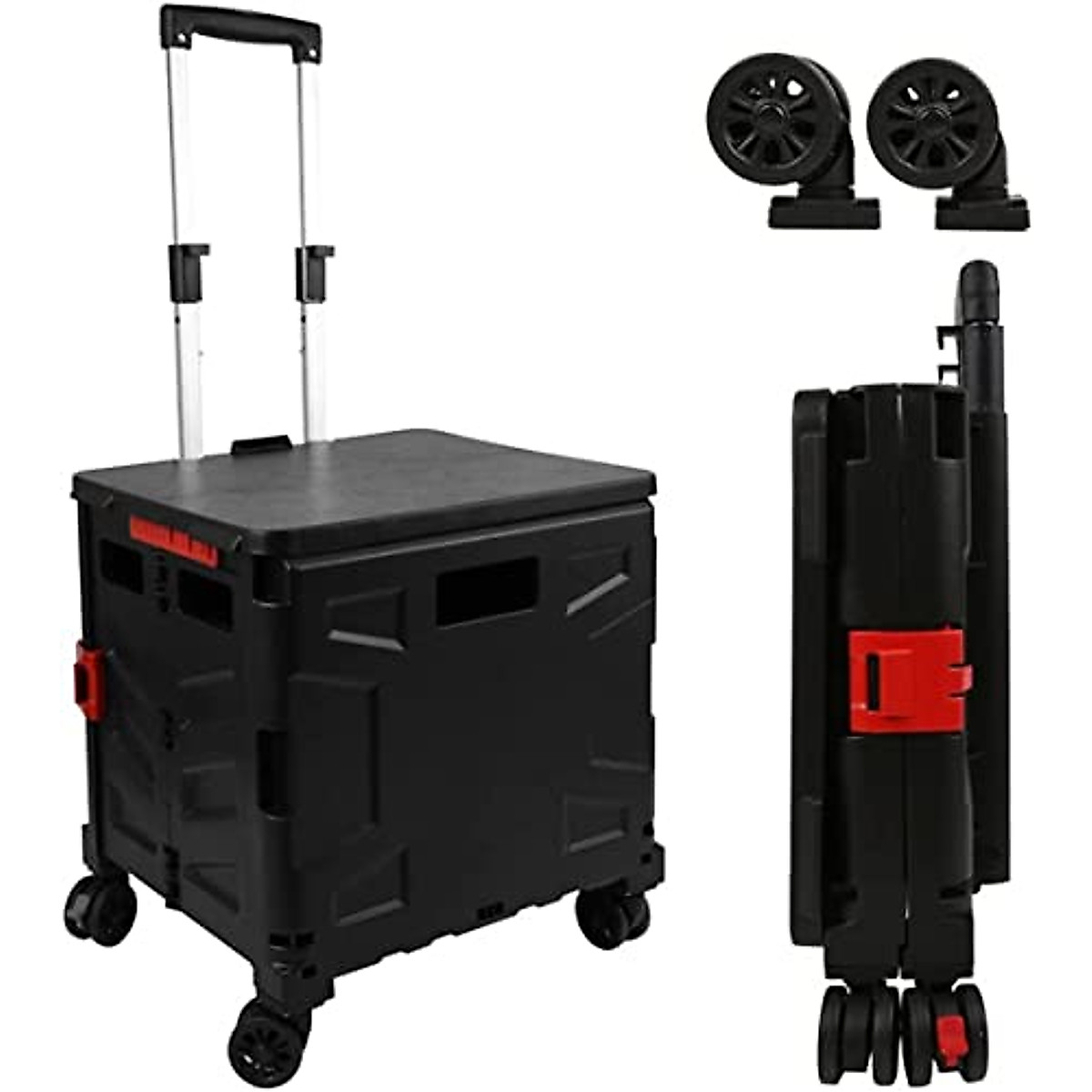 GREENYUN Upgrade Four-Wheel Foldable Roller Cart, Telescoping Handle Roller Cart, 120 Lbs Capacity, for Teacher's Cart, Shopping Travel (Bonus Two Spare Wheels)