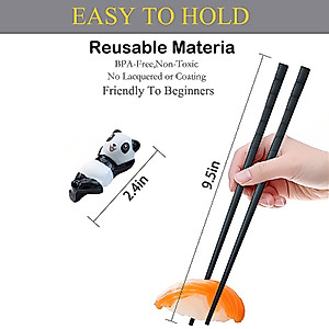 Chopsticks Reusable Panda Gifts With Cute Chopstick Rest & Chopsticks Dishwasher Safe Anniversary Gift for Couple (2PC Red-Black)