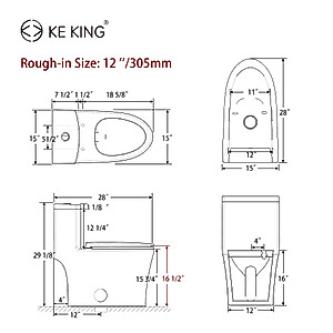 KE KING Water Saving 0.8/1.28 GPF High Efficient Dual-Flush Elongated One-Piece Toilet with Comfort Chair Seat ADA Height, Sleek White Toilet Bowl