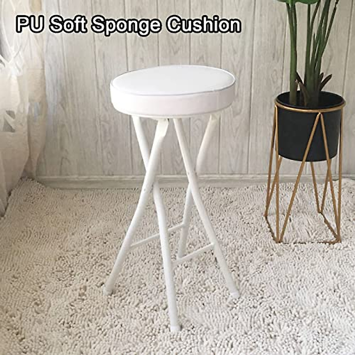 ZYLEDW Home Folding Stool – Heavy Duty 19/24 Inch Collapsible Padded Round Stool with 300 Pound Capacity for Dorm, Rec Room or Gameroom - Black/White/Brown