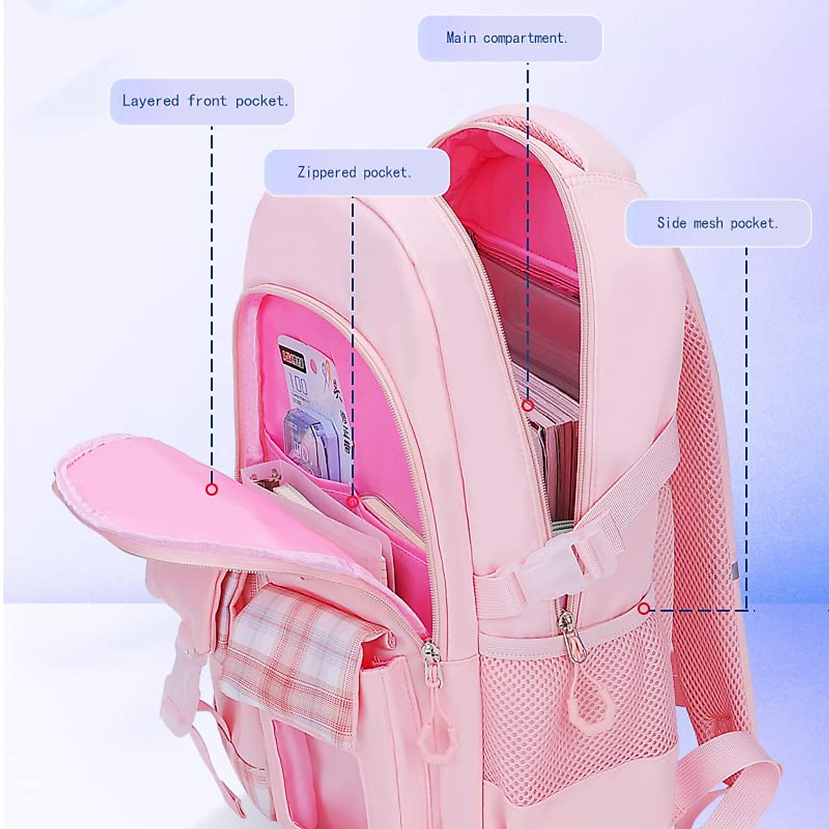 FMCEUEX Kawaii Backpack For Boys Girls,Unicorn Rainbow School Backpacks,With Compartments Applicable to Laptop Bag Travel Bag,Blue Medium 16.5in