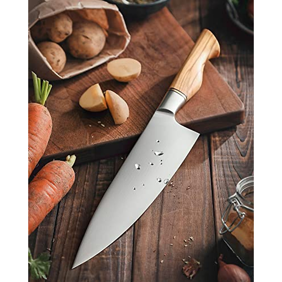 HEZHEN Chef's Knife-Professional-8.3 inch 14C28N Sandvik Steel, Kitchen Knife Gyuto Knife-Master Series Chef Cooking Tool at Home,Restaurant-Olive Wood Handle