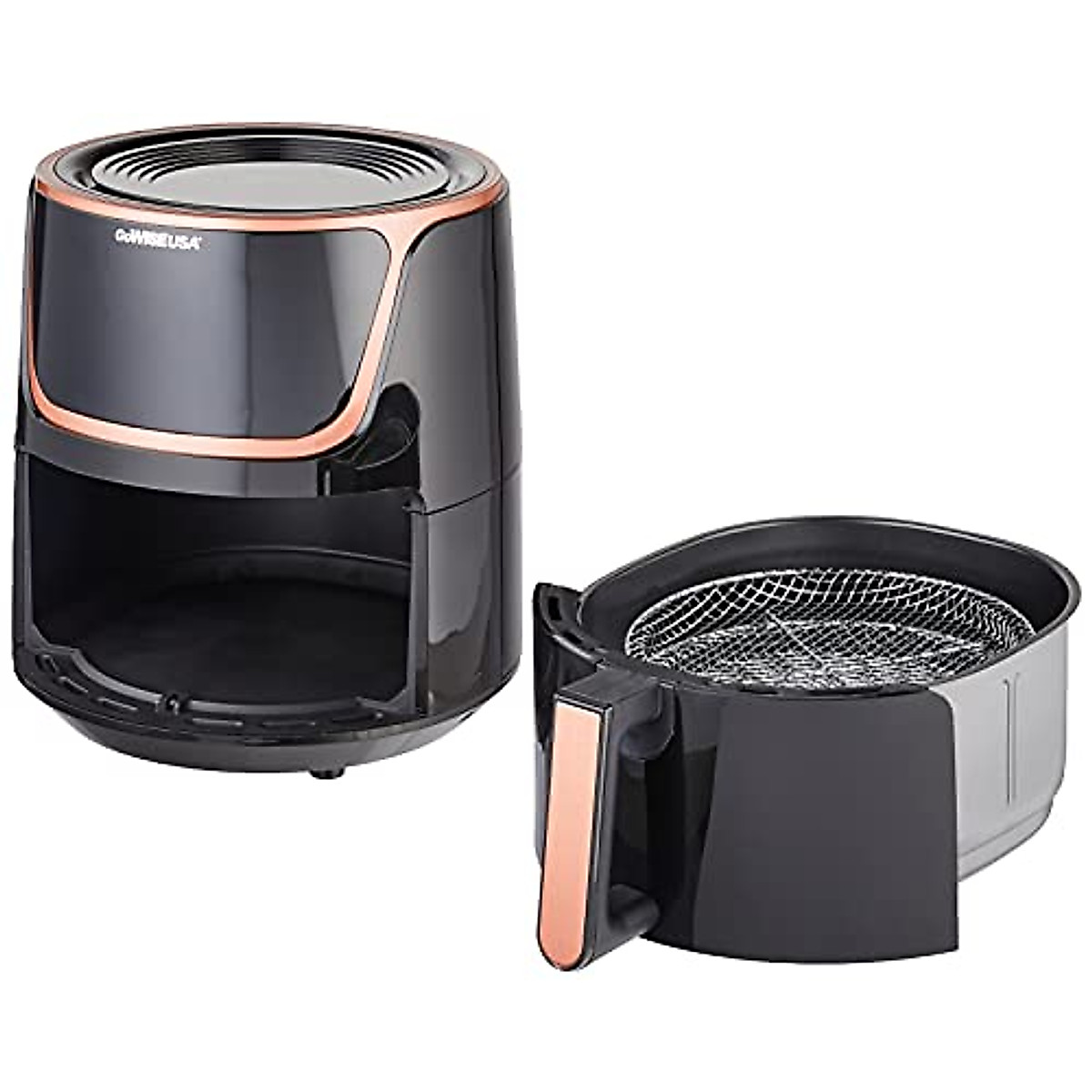 GoWISE USA GW22955 7-Quart Electric Air Fryer with Dehydrator & 3 Stackable Racks, Digital Touchscreen with 8 Functions + Recipes, 7.0-Qt, Black/Copper