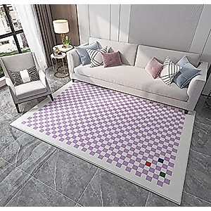 Livingart Modern Plaid Checkered LIM Purple Area Rug for Living Room Dining Room Bohemian Chic Lattice Geometric Pattern Playroom 6x9ft