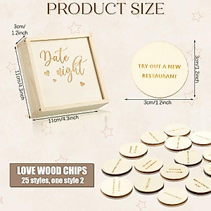 Amyhill 25 Pieces Wooden Date Box with 25 Tokens Date Fun Gift Date Indoor and Outdoor Games Couples Games Gift for Couples Activities, Wedding Anniversary, Valentine's Day (Round)