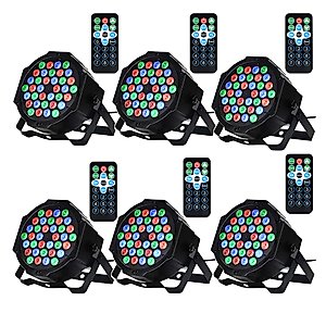 LUNSY Dj Lights, 36 LED Par Lights Stage Lights with Sound Activated Remote Control & DMX Control, Stage Lighting Uplights for Wedding Club Music Show Christmas Holiday Party Lighting - 6 Pack
