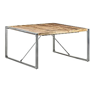 Tidyard Dining Table Rough Mango Wood Tabletop Dinner Table Powder-Coated Steel Legs Gray for Kitchen, Bistro, Restaurant, Home Furniture 55.1 x 55.1 x 29.5 in