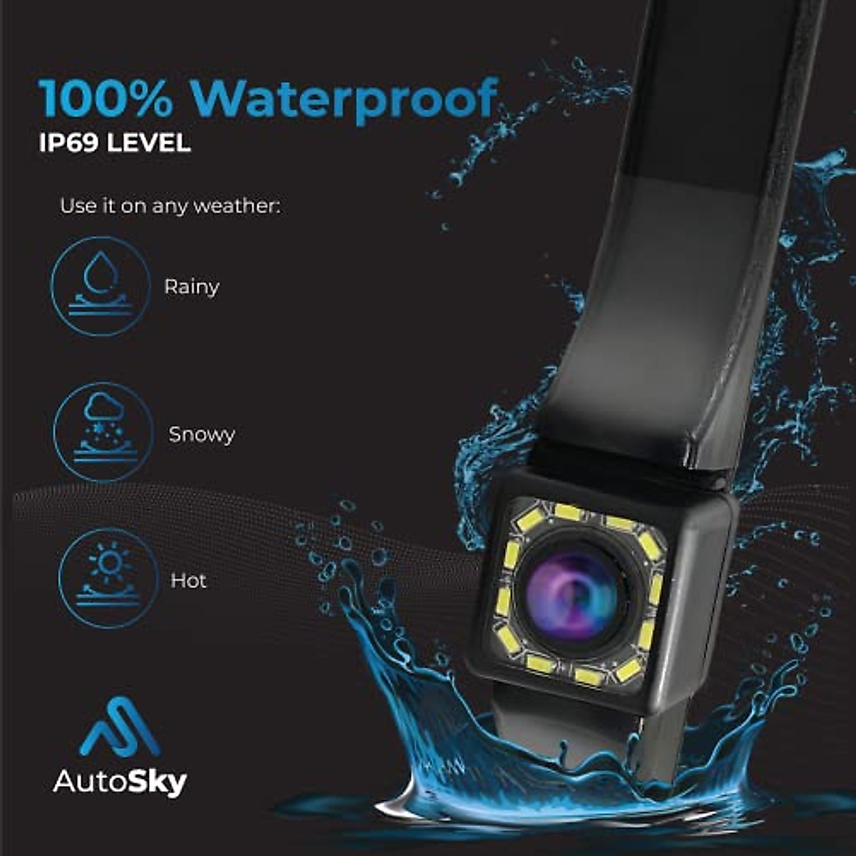 AutoSky Back up Camera, Rear View Camera Newest HD 12 LED Night Vision, Waterproof Backup Camera Ultra Wide View Angle with Multiple Mounting Options for Universal Cars, SUV, Trucks, RVs