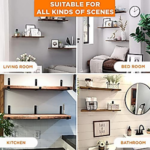 BATODA 12” Shelf Brackets with Lip (Match 11.25" Board) - 6 Pcs J Shelf Bracket Black - Heavy Duty Hook Brackets for Shelves - Wall Mounted Support for DIY - Shelving Hardware Included (Pack 6)